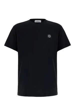 Stone Island Crew Neck T-shirt With Logo Patch On The Front In Cotton For - Black