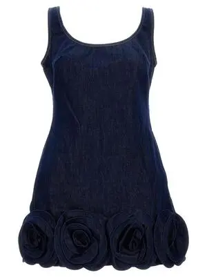 SELF-PORTRAIT Denim Mini Dress With Floral Applique - Multicolor