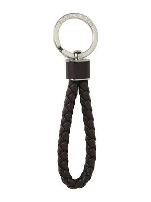 Bottega Veneta Woven Leather And Brass Keychain - Brown