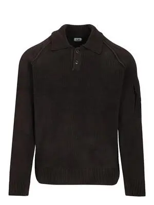 C.P. COMPANY Polo Sweater Made Of Cotton Chenille - Black