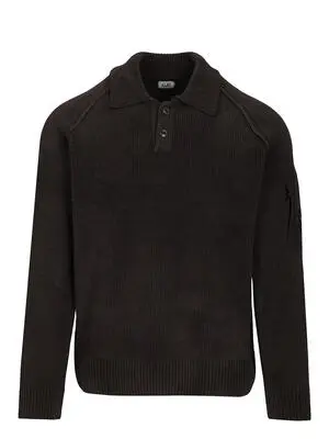 C.P. COMPANY Cotton Chenille Polo Sweater - Black
