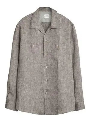 Brunello Cucinelli Button-down Shirt With A Melange Effect - Brown