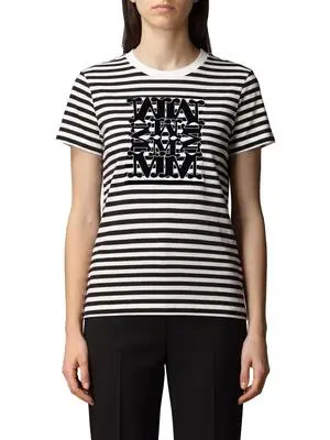 Max Mara Striped Slim Fit Cotton T-shirt With Monogram - Black