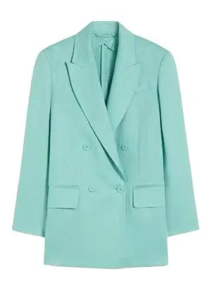 Max Mara Olimpia Jacket In Chevron Linen Aqua - Blue