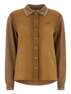 Miu Miu Suede And Wool Cardigan - Brown