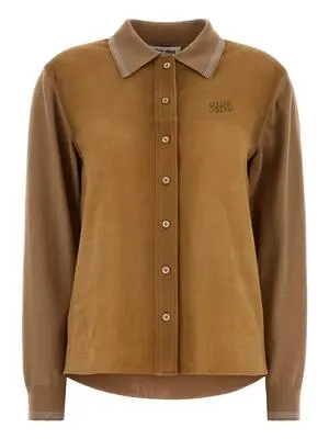 Miu Miu Suede And Wool Cardigan - Brown