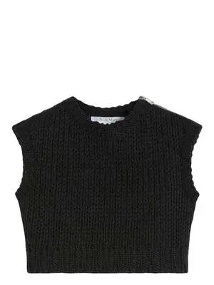 Max Mara Sleeveless Crop Sweater In Plain Cotton - Black