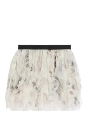 Max Mara Short Skirt With Printed Organza Petals Gray
