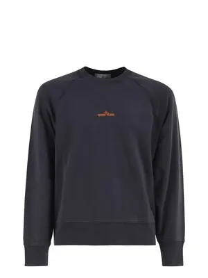 Stone Island Cotton Crew Neck Sweatshirt With Oversized Compass Back Print - Blue