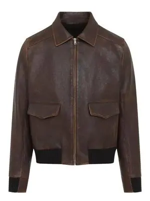 Prada Leather Bomber Jacket - Brown