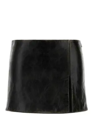 Miu Miu Leather Mini Skirt - Black