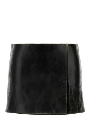 Miu Miu Leather Mini Skirt - Black