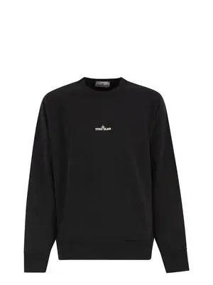 Stone Island Cotton Crew Neck Sweatshirt With Oversized Compass Back Print - Black