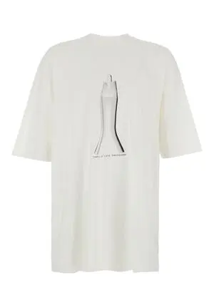 Rick Owens Crew Neck T-shirt With Maxi Print On The Front In Cotton For - White