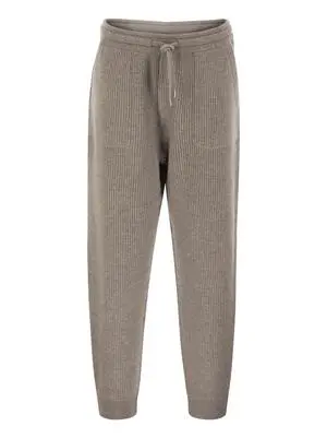Brunello Cucinelli Cashmere Rib Knit Joggers With Drawstring - Multicolor
