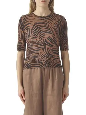 Max Mara Max Mara Studio Women Zebra Print Cotton Blend Sweater Max Mara Studio Brown