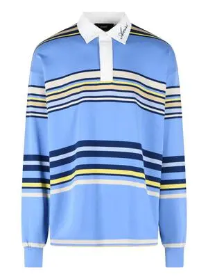 Amiri Striped' Cotton Polo Shirt - Blue