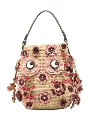 ANYA HINDMARCH Mini Woven Raffia Owl Bag - Cream