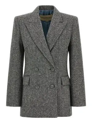 Valentino Garavani Double-breasted Virgin Wool Blend Blazer - Gray