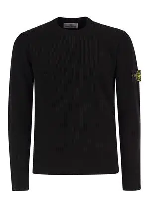 Stone Island Crew-neck Jumper With Ribbed Edges - Black