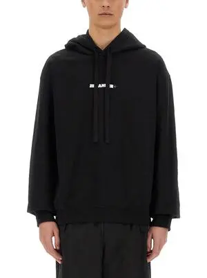 JIL SANDER Cotton Logo Hoodie - Black