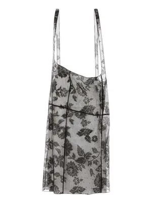 Prada Cotton Chantilly Midi Skirt With Floral Motif And Straps - Brown