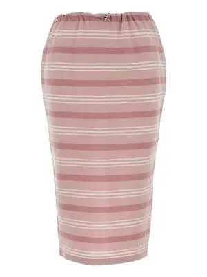 Prada Prada Women Prada Striped Cotton Midi Skirt Cream
