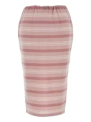 Prada Striped Cotton Midi Skirt - Cream