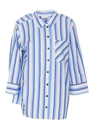 GANNI Cotton Striped Shirt - Blue