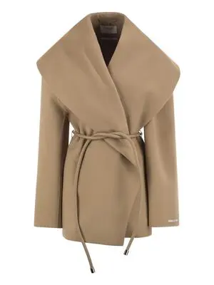 Sportmax Spxuguale Wrap Short Coat In Virgin Wool - Black