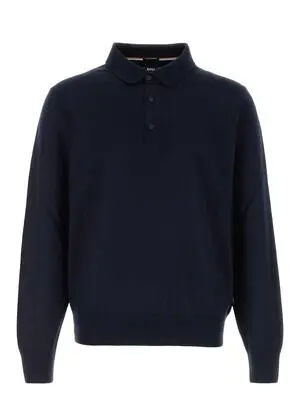 BOSS Navy Wool Polo Shirt - Blue