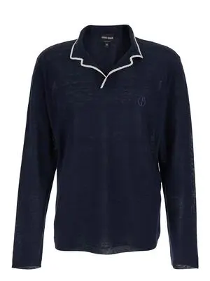 Giorgio Armani Contrast Collar Linen And Silk Blend Sweater - Multicolor
