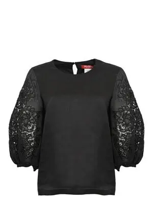 Max Mara MAX MARA STUDIO Ramie Blouse With Macrame Inserts Black