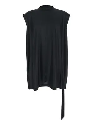 Rick Owens Black Crew Neck T-shirt With Raised Collar In Tech Fabric For - Multicolor