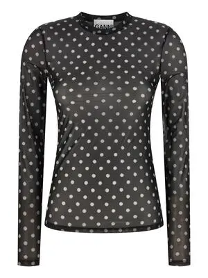 GANNI Printed Sheer Sweater - Black