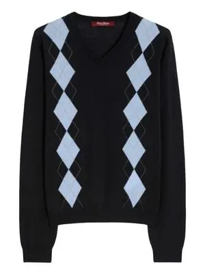 Max Mara Max Mara Studio Women Max Mara Studio Silk And Wool Pullover With Diamond Pattern Blue