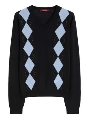 Max Mara Silk And Wool Pullover With Diamond Pattern - Blue