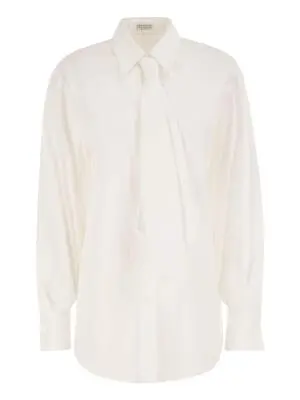 Brunello Cucinelli Stretch Cotton Shirt With Tie - White