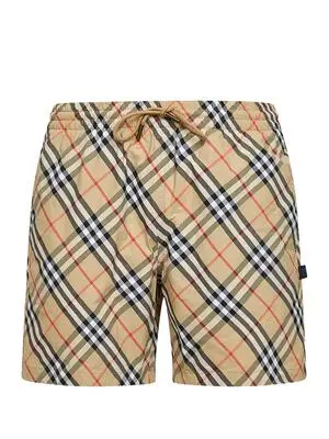 Burberry Sand Printed Nylon Check Swim Shorts - Multicolor