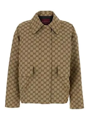 Gucci Brown Jacket With Classic Collar And All-over Gg Motif In Cotton For - Multicolor