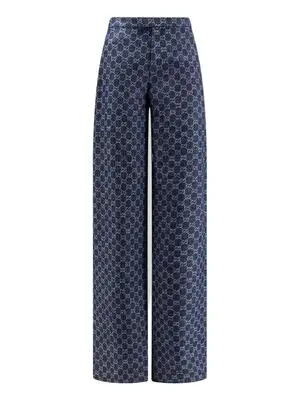 Gucci Cotton Denim Trousers With Gg Motif - Blue