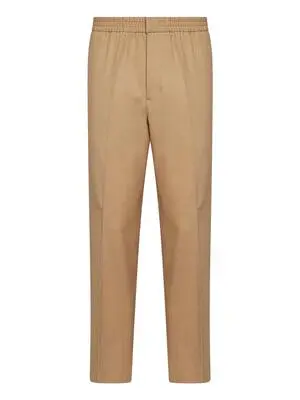 AMI Paris Beige Wool Serge Trousers With Elasticated Waistband - Multicolor