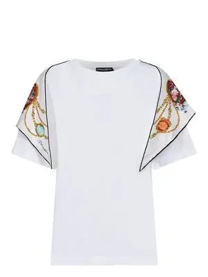 Dolce & Gabbana White Jersey T-shirt With Printed Silk Scarf - Multicolor