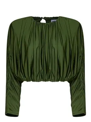 SELF-PORTRAIT Gathered Jersey Cropped Top - Multicolor