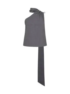 Giuseppe Di Morabito Dark Grey Virgin Wool One-shoulder Top With Jeweled Detail - Multicolor