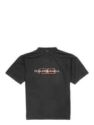 Balenciaga Bb Icon Stencil Medium Fit T-shirt In Faded Jersey - Black