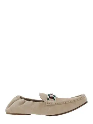 Gucci Beige Loafers With Horsebit Plate And Web Detail On The Front In Suede For - Cream