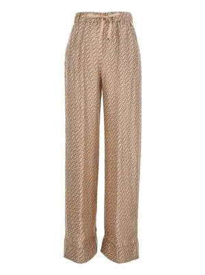 Herno Beige Silk Pants With Elastic Drawstring Waist And All-over Print - Multicolor