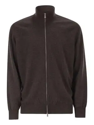 Brunello Cucinelli Brunello Cucinelli Men High-Necked Cashmere Cardigan With Zip Brown