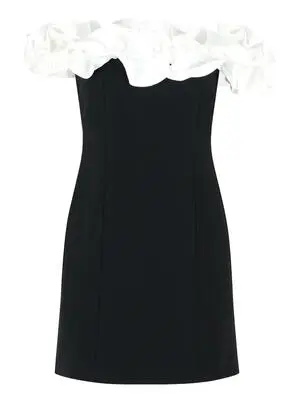 ROTATE BY BIRGER CHRISTENSEN Mini Dress With Ruffles In And White Polyester - Black